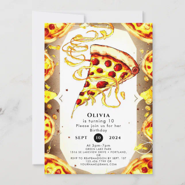Boho Watercolor Pizza Birthday Invitation | Zazzle