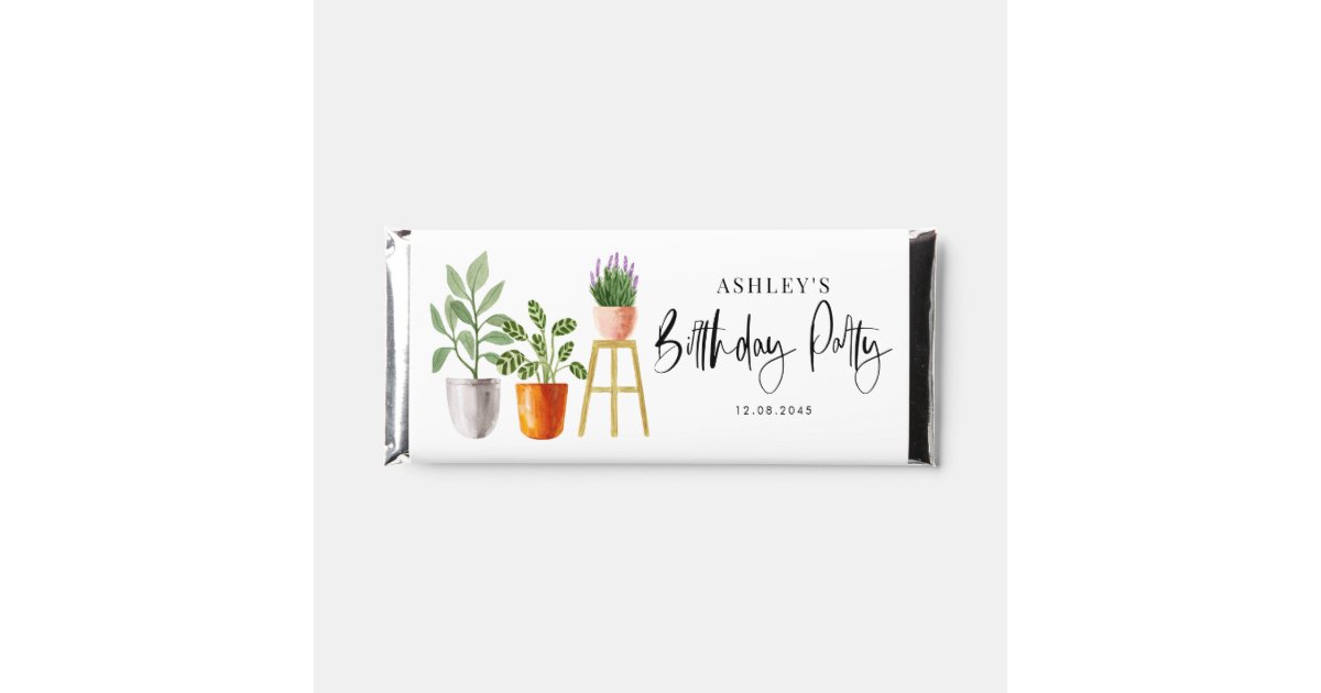 Boho Watercolor Potted Houseplants Birthday Party Hershey Bar Favors ...