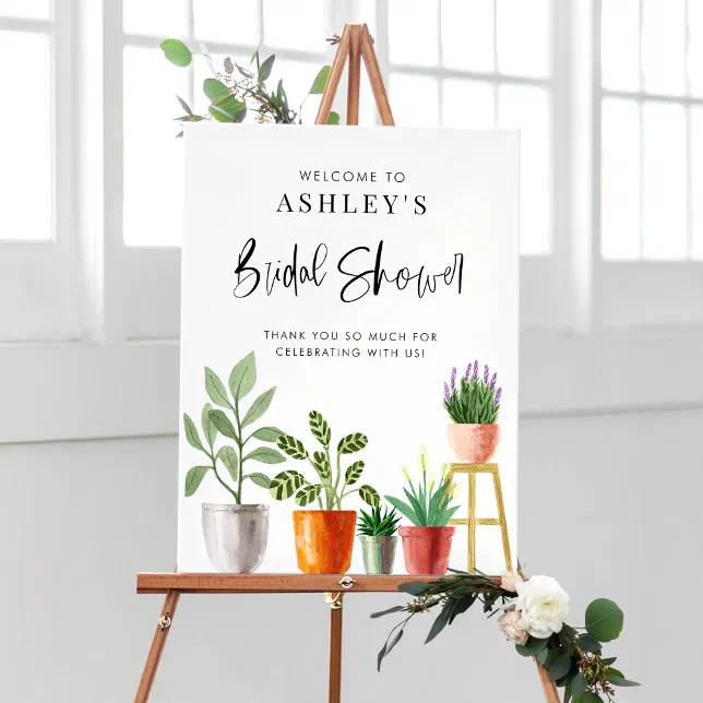 Boho Watercolor Potted Houseplants Bridal Shower Poster | Zazzle