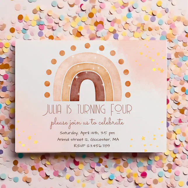 Boho watercolor rainbow Birthday Invitation | Zazzle