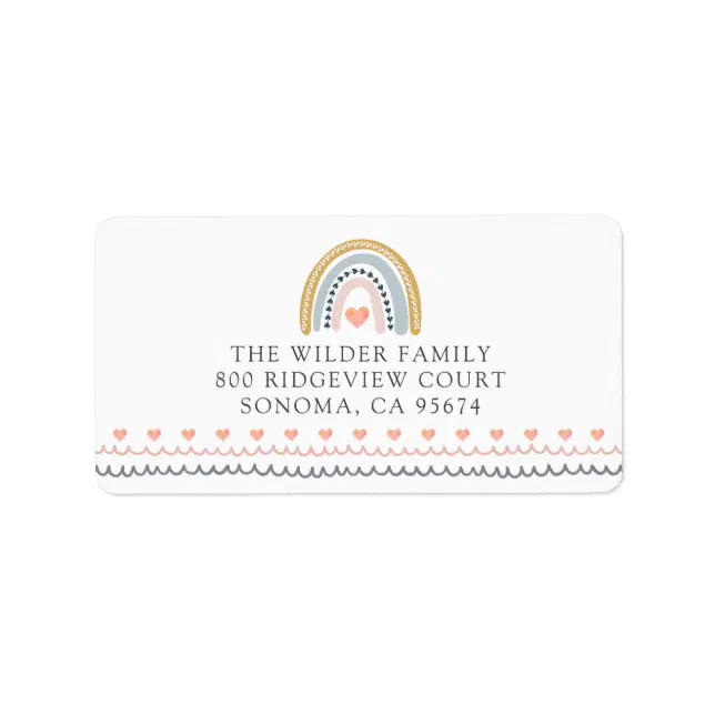 Boho Watercolor Rainbow Hearts Baby Shower Return Label | Zazzle