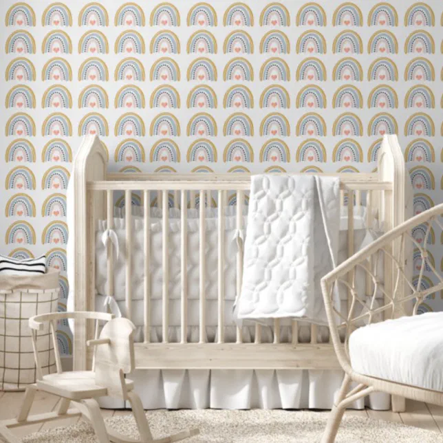 Boho Watercolor Rainbow Nursery Wallpaper | Zazzle