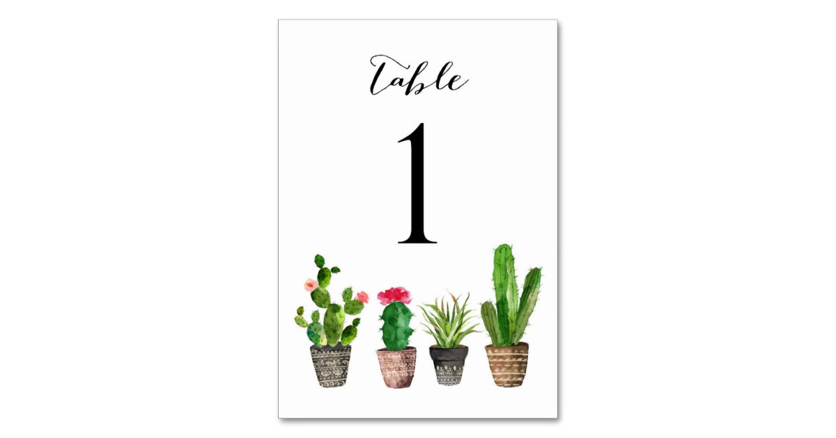 Boho Watercolor Succulents Table Numbers Card 1 | Zazzle