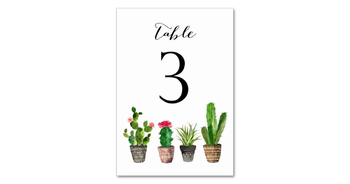 Boho Watercolor Succulents Table Numbers Card 3 | Zazzle