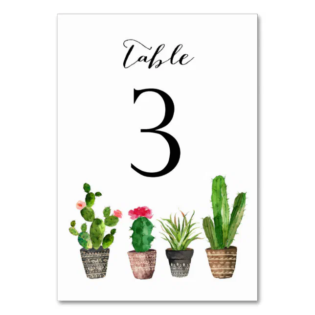 Boho Watercolor Succulents Table Numbers Card 3 | Zazzle