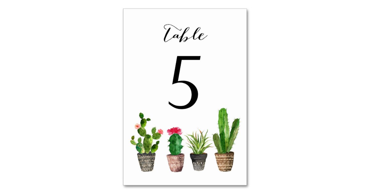 Boho Watercolor Succulents Table Numbers Card 5 | Zazzle