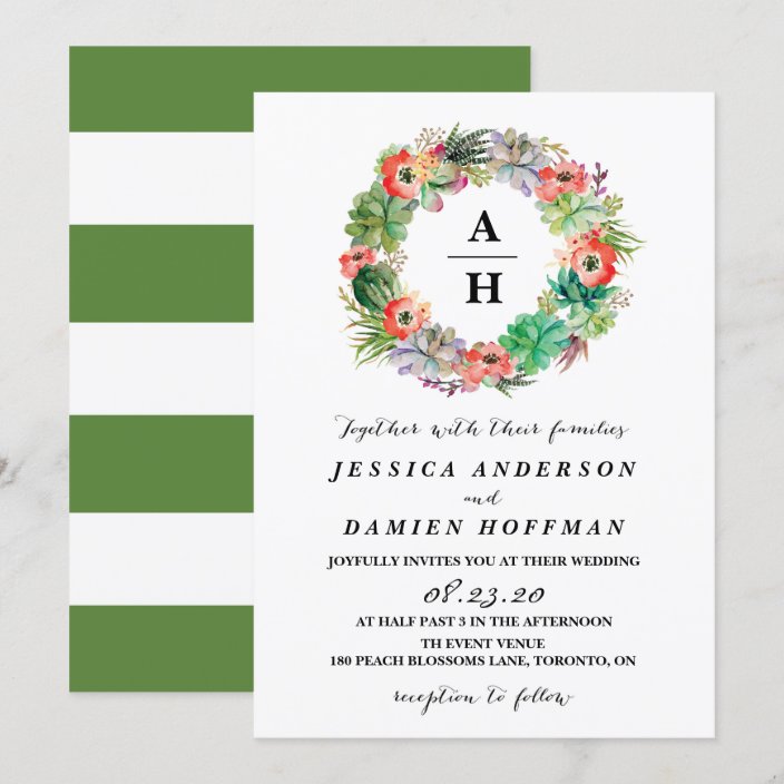 Boho Watercolor Succulents Wreath Floral Wedding Invitation | Zazzle.com
