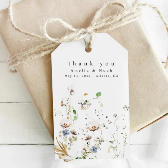 Boho Watercolor Wildflower Wedding Favor Tags | Zazzle