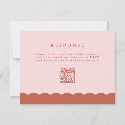 Boho Wavy Edge Terracotta & Blush QR Code Wedding RSVP Card | Zazzle