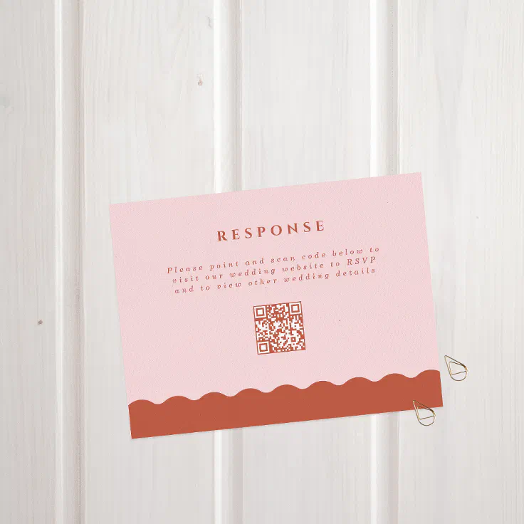 Boho Wavy Edge Terracotta & Blush QR Code Wedding RSVP Card | Zazzle