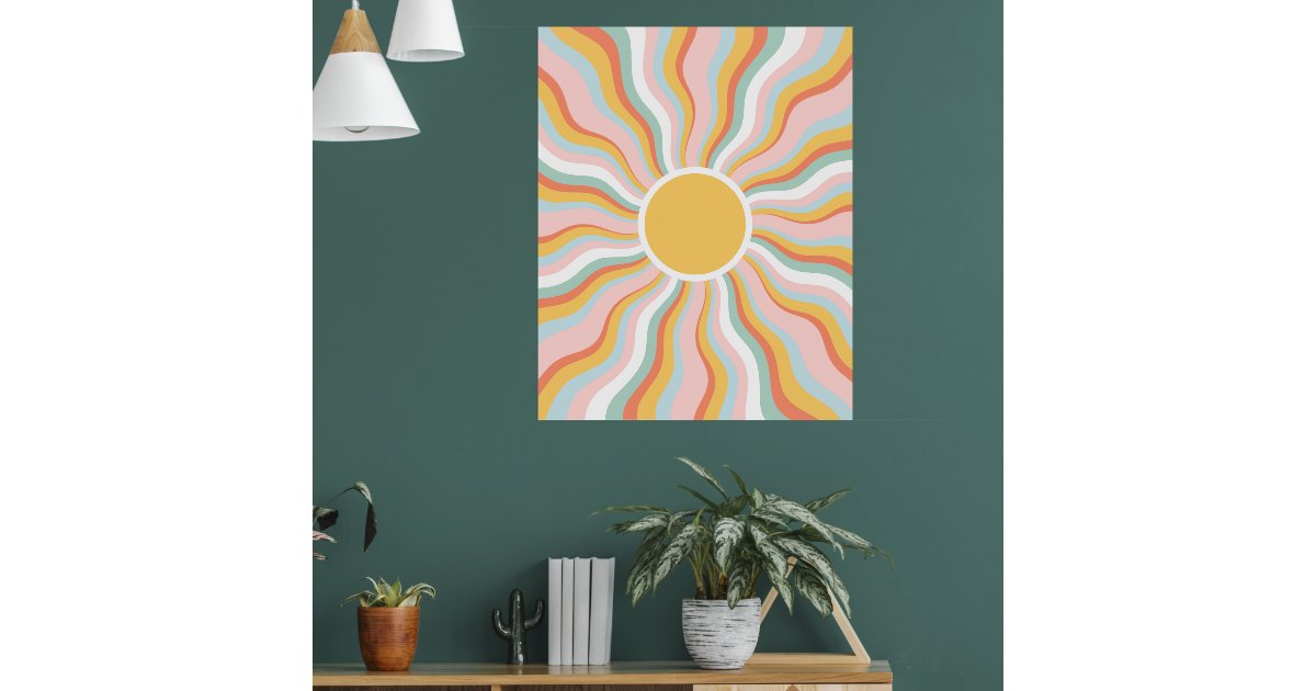Boho Wavy Sun Rays Retro Design Poster | Zazzle