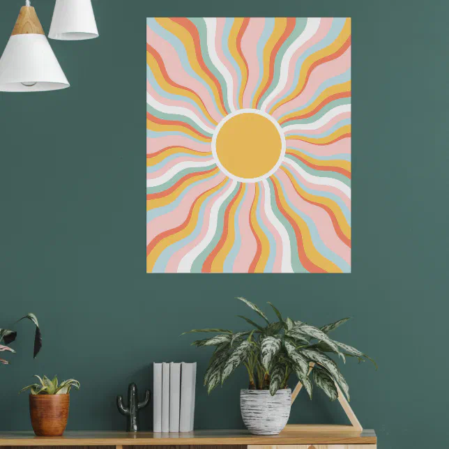 Boho Wavy Sun Rays Retro Design Poster | Zazzle