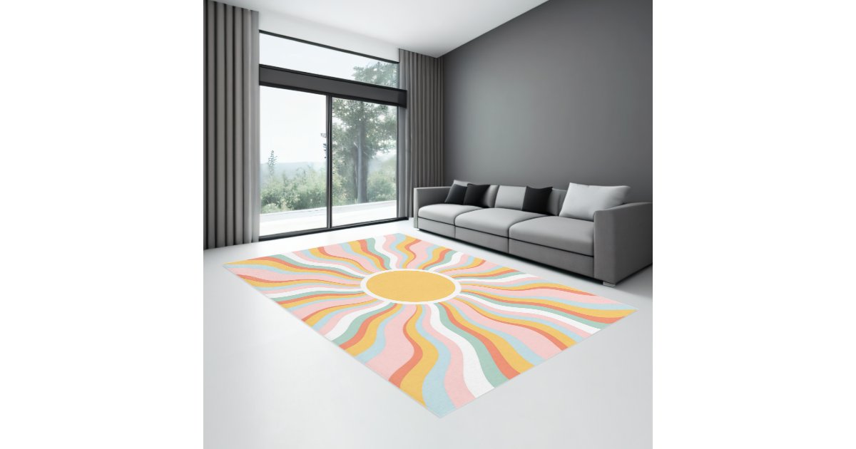 Boho Wavy Sun Rays Retro Design Rug | Zazzle