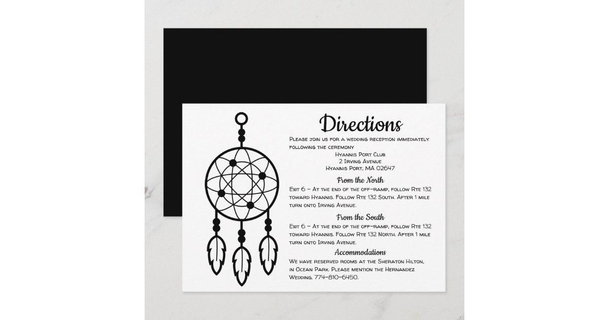 Boho Wedding Directions Dreamcatcher Black Details Invitation | Zazzle