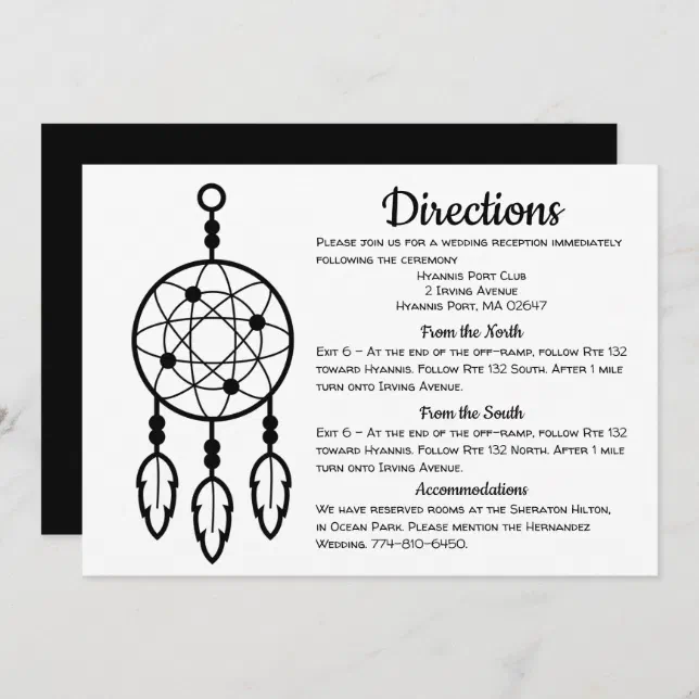 Boho Wedding Directions Dreamcatcher Black Details Invitation | Zazzle