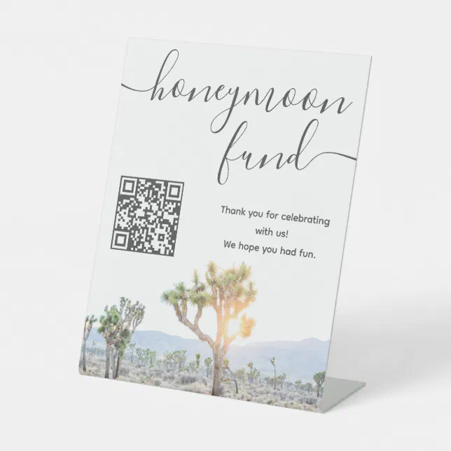 Boho Wedding Joshua Tree Honeymoon Fund QR Code Pedestal Sign | Zazzle
