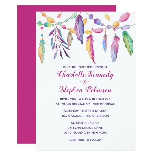 Boho Wedding Purple Feather Native American Indian Invitation | Zazzle.com