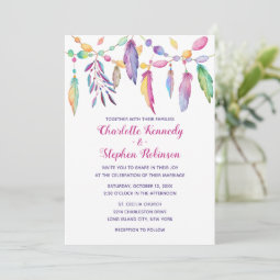 Boho Wedding Purple Feather Native American Indian Invitation | Zazzle