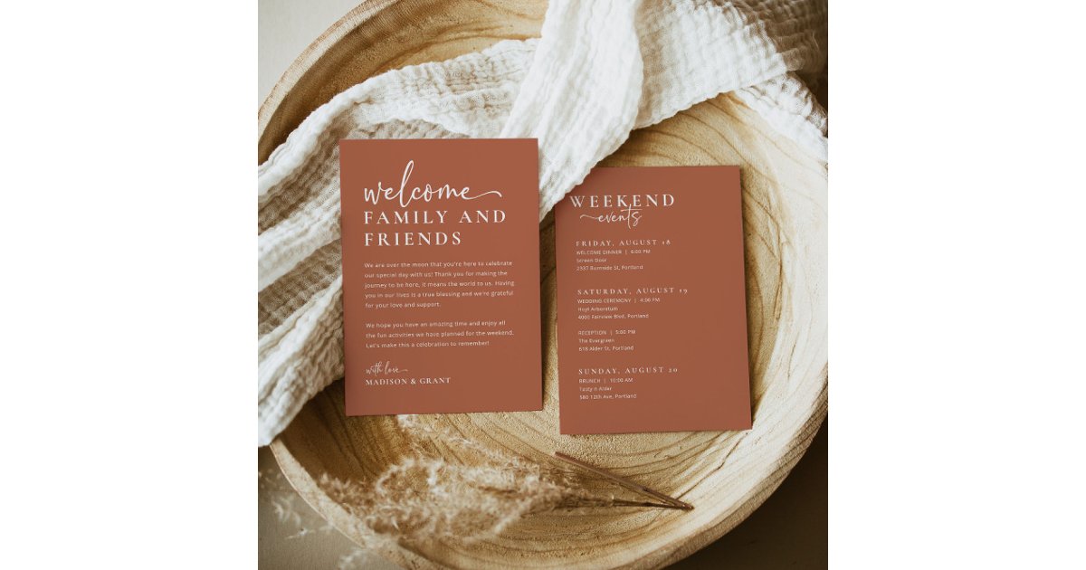 Boho Wedding Welcome Bag Letter Timeline Card | Zazzle