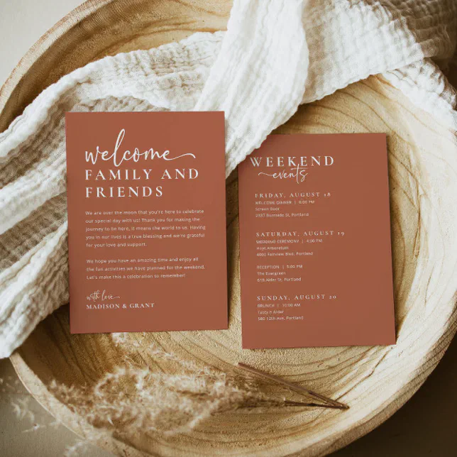 Boho Wedding Welcome Bag Letter Timeline Card | Zazzle