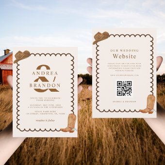 Boho Western Ampersand Wavy Frame Qr Code Wedding Invitation | Zazzle