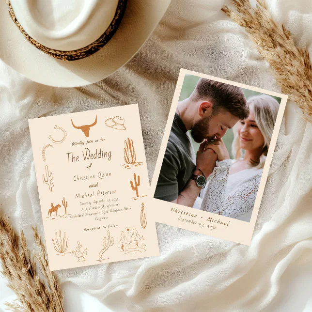 Boho Western Cowboy Illustration Wedding Invitation | Zazzle