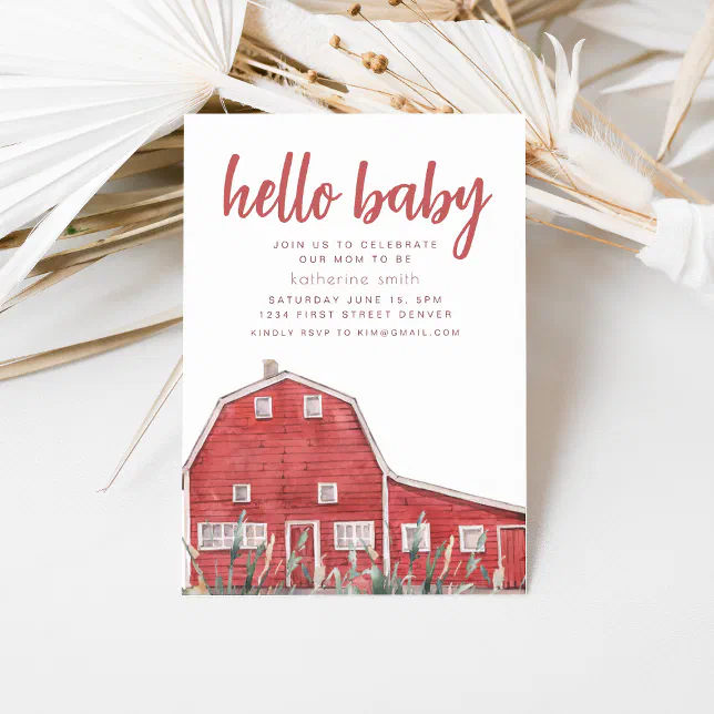 Boho Western Red Barn Theme Baby Shower Invitation | Zazzle