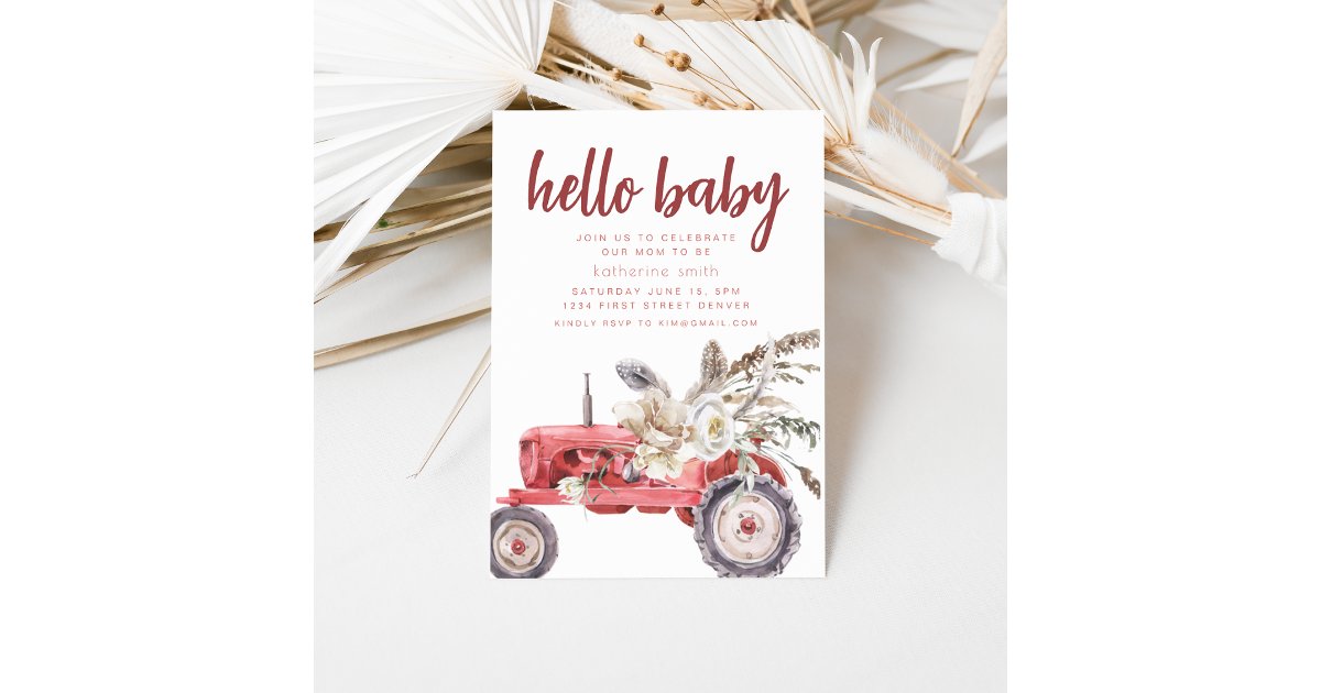 Boho Western Tractor Theme Baby Shower Invitation | Zazzle