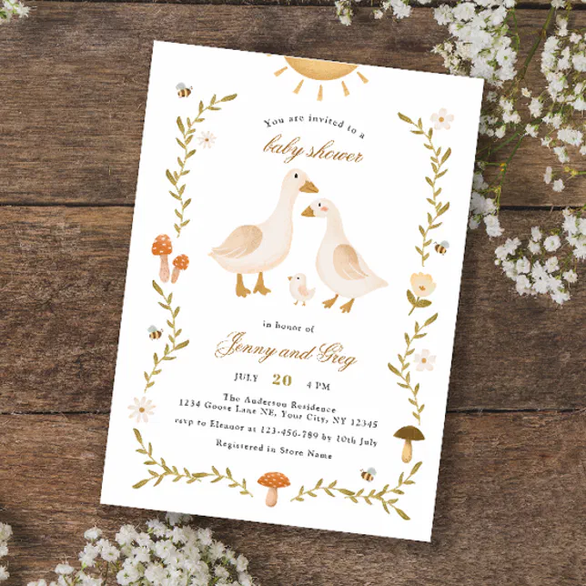 Boho Whimsical Goose Baby Shower Invitation | Zazzle