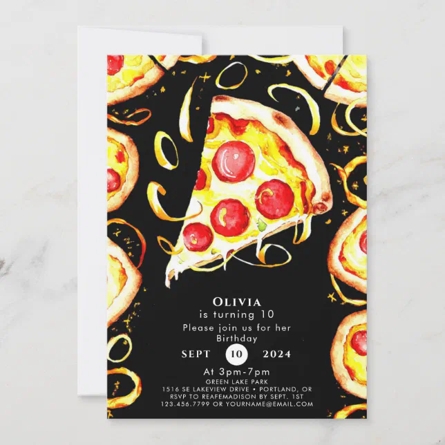 Boho Whimsical Pizza Birthday Invitation | Zazzle