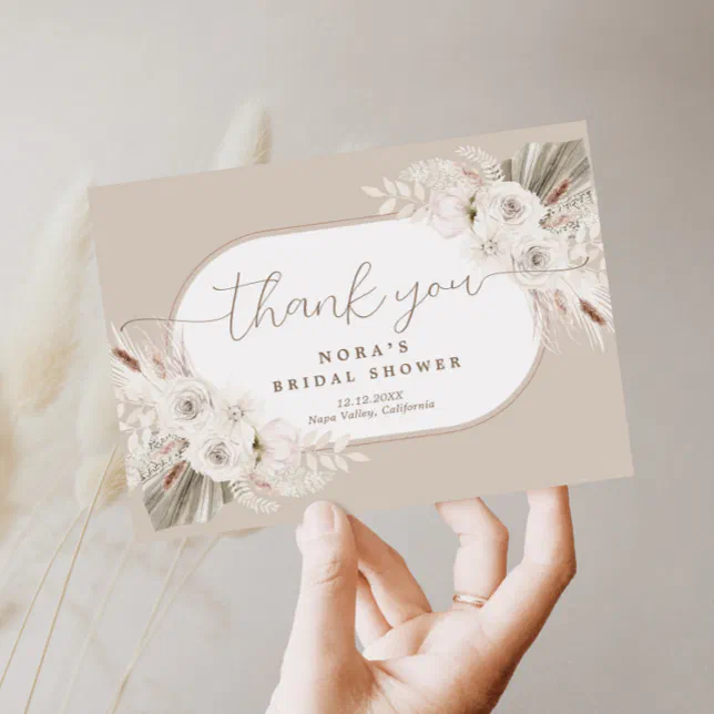 Boho White and Neutral Bouquet Thank You Card | Zazzle