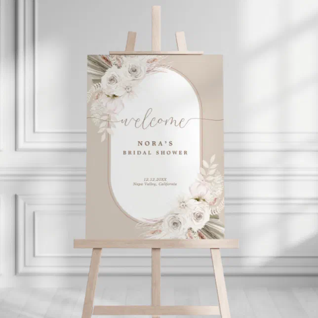 Boho White and Neutral Dried Floral Welcome Sign | Zazzle
