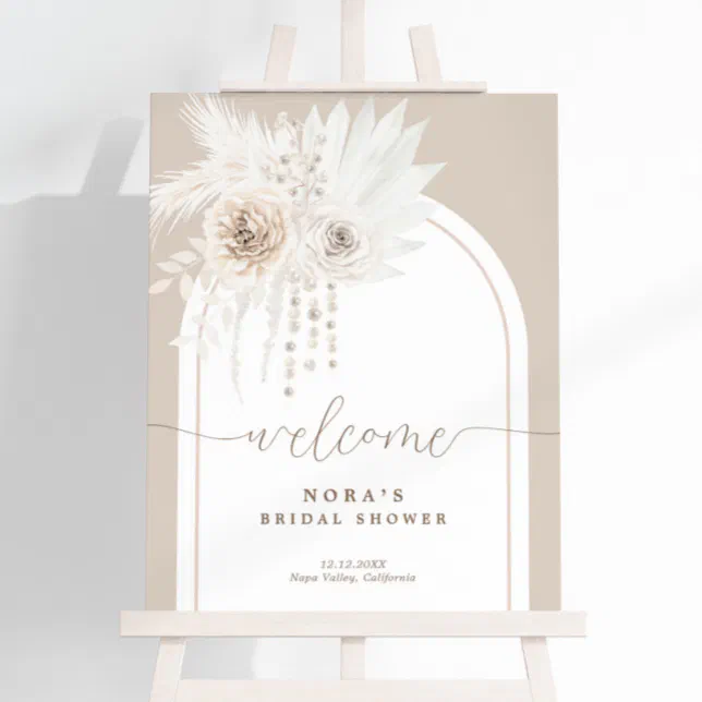 Boho White Boho Floral Arch Welcome Sign | Zazzle