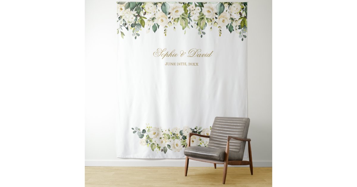 Boho White Flowers Wedding Photo Booth Backdrop | Zazzle