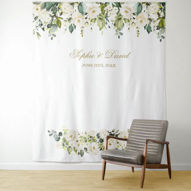 Boho White Flowers Wedding Photo Booth Backdrop | Zazzle