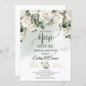 Boho White Roses Greenery and Gold Open House Invitation | Zazzle
