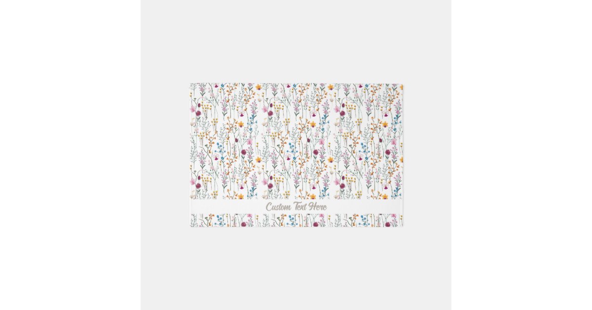 Boho Wild flower Pattern Personalized Custom Text Rug | Zazzle