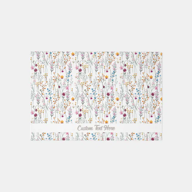 Boho Wild flower Pattern Personalized Custom Text Rug | Zazzle