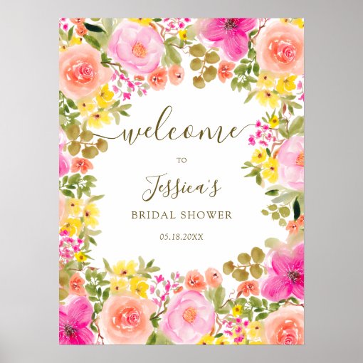 Boho wild flowers garden bridal shower welcome poster | Zazzle