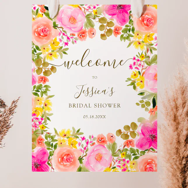 Boho wild flowers garden bridal shower welcome poster | Zazzle