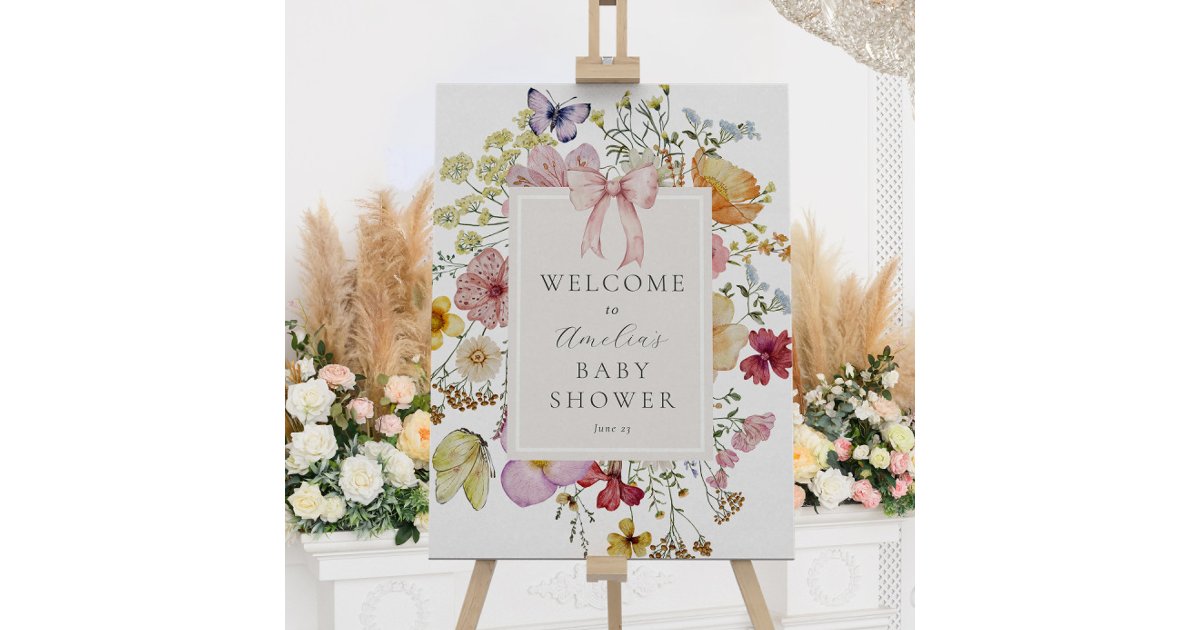 Boho Wildflower Baby Girl Shower Welcome Sign | Zazzle