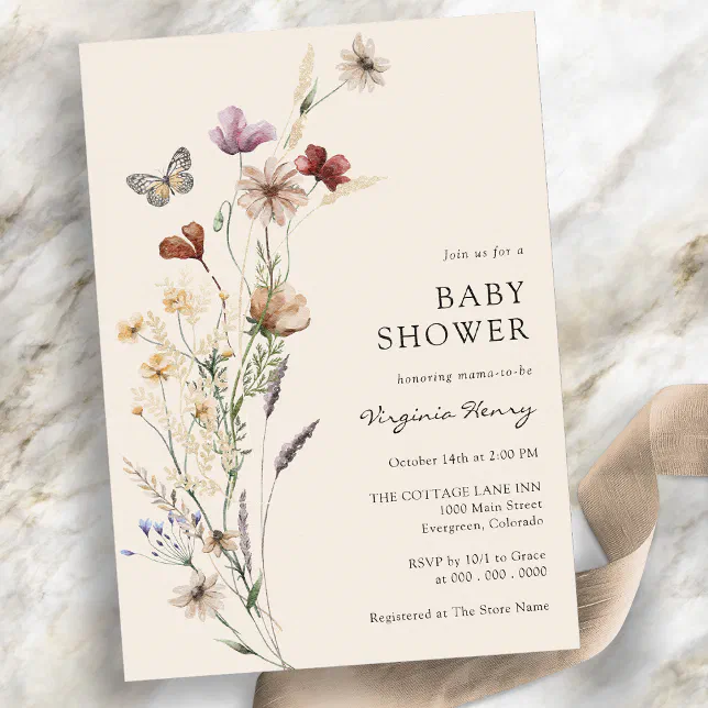 Boho Wildflower Baby Shower Invitation | Zazzle