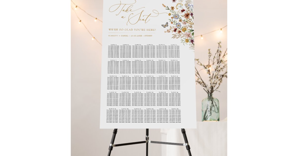 Boho Wildflower Backyard Wedding Seating Chart Foam Board | Zazzle