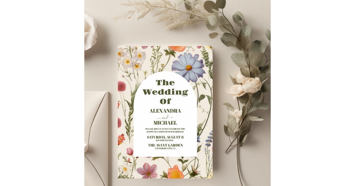 Boho Wildflower Botanical Wedding Invitation | Zazzle