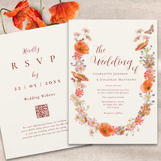 Boho Wildflower Butterfly Wedding QR Code Invitation | Zazzle