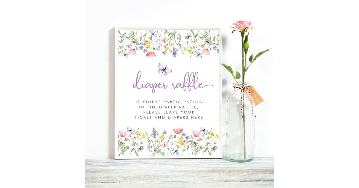Boho Wildflower Diaper Raffle Drop Off Baby Shower Poster | Zazzle