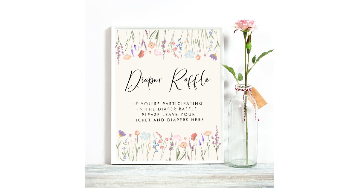 Boho Wildflower Diaper Raffle Drop Off Baby Shower Poster | Zazzle