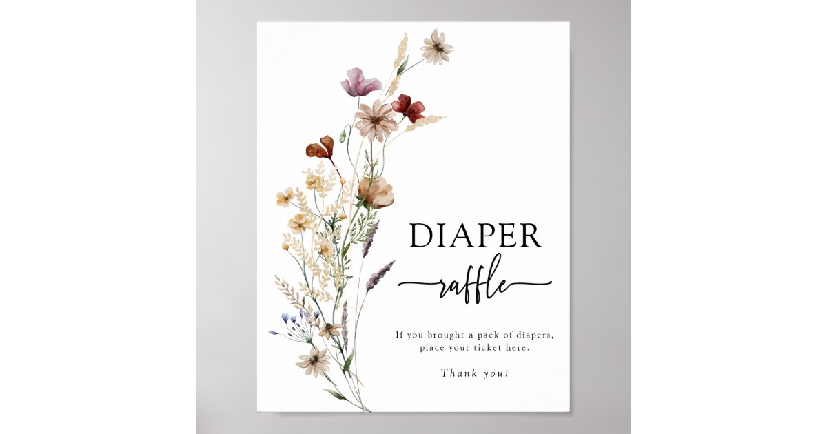 Boho Wildflower Diaper Raffle Poster | Zazzle