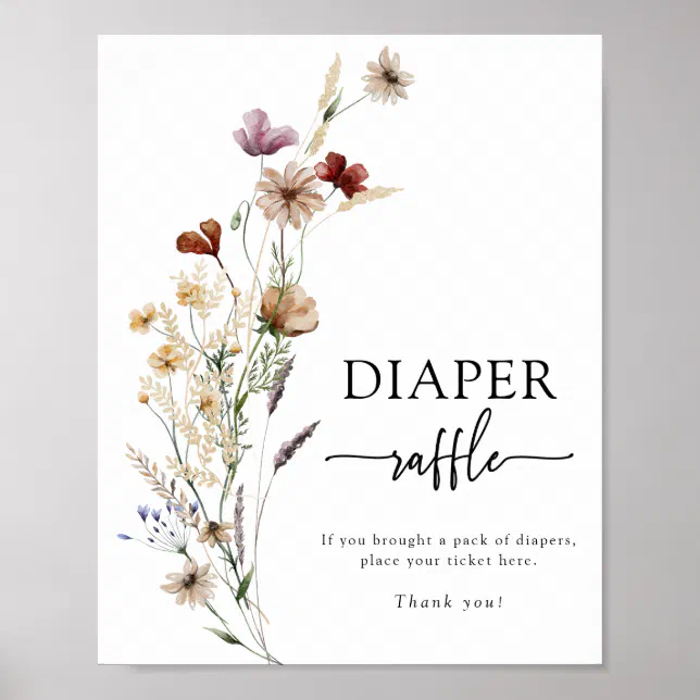 Boho Wildflower Diaper Raffle Poster | Zazzle