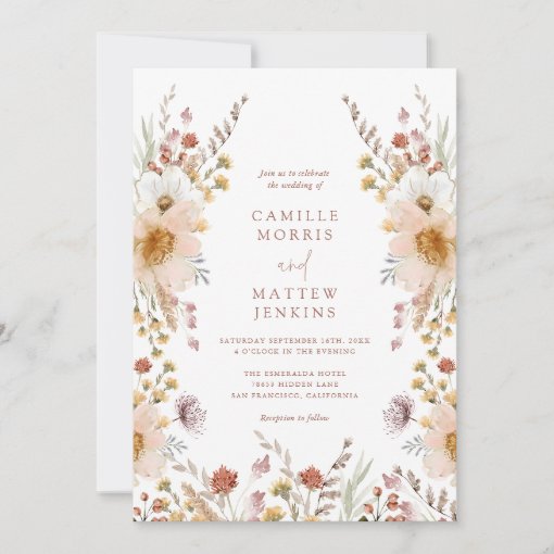 Boho Wildflower Fall Photo Wedding Invitation | Zazzle